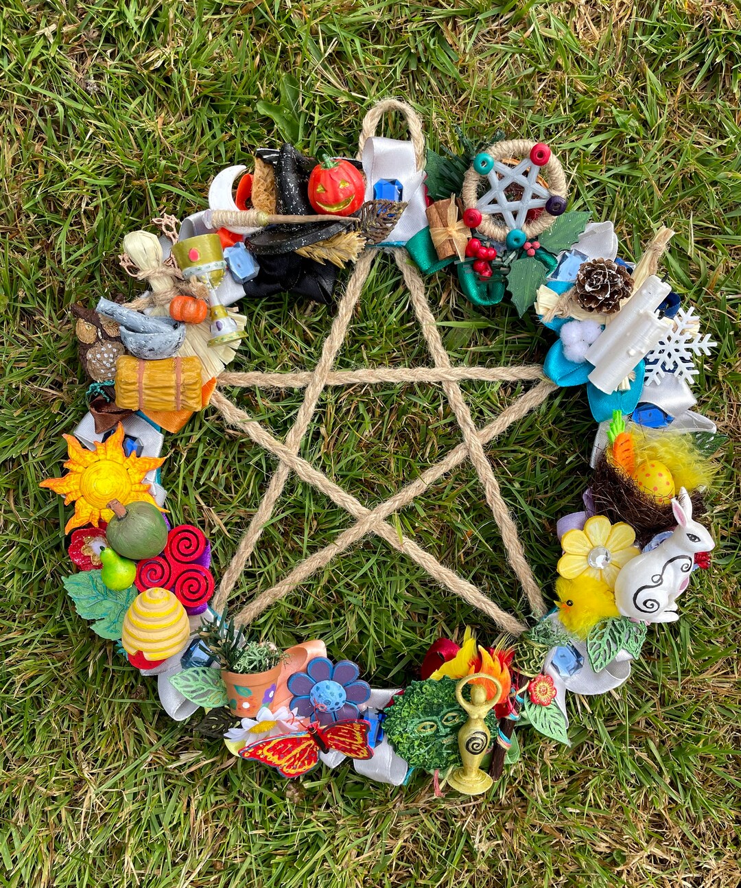 Handmade Wheel of the Year Wreath – Pagan Pentagram Decor (29cm) - Etsy