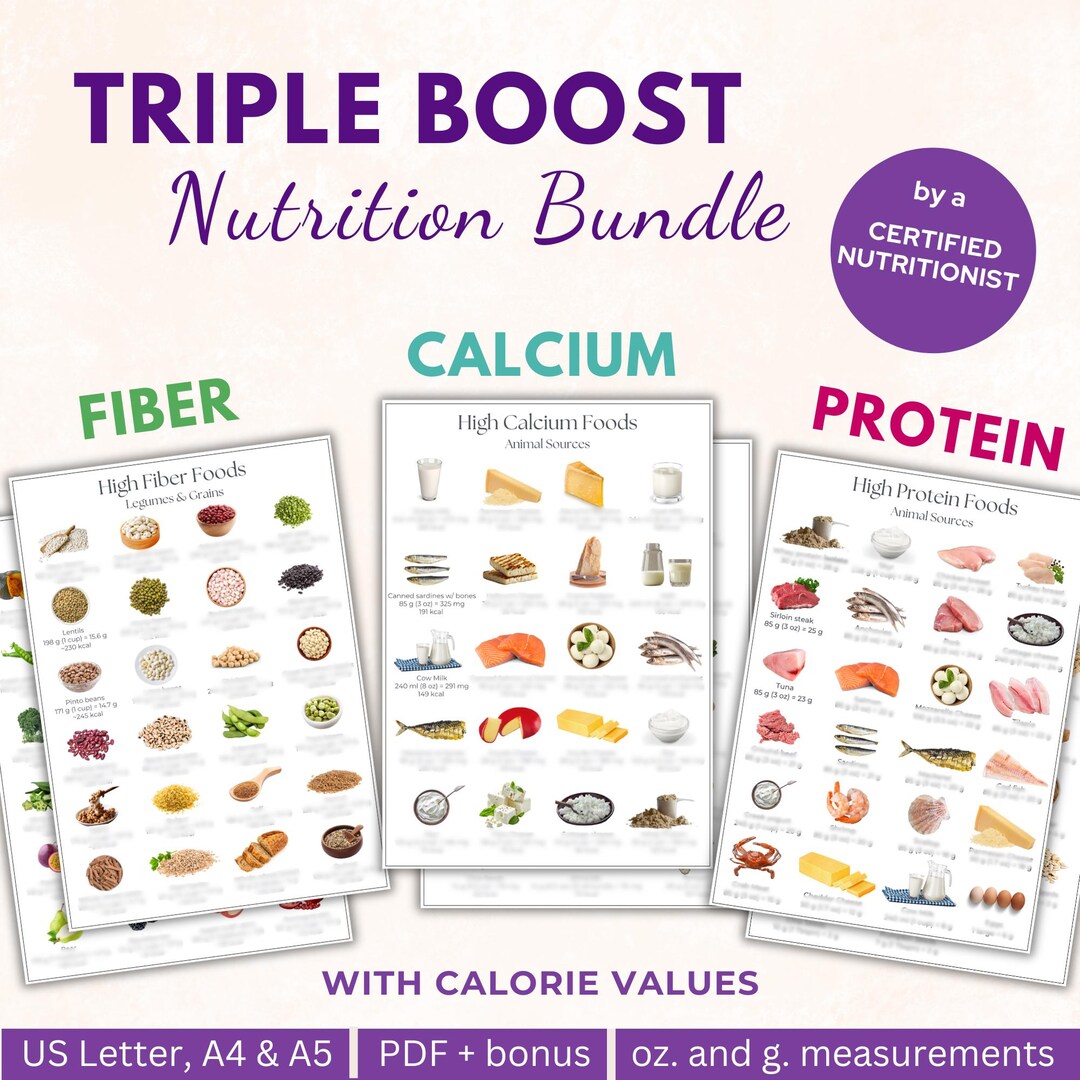 High Protein, Fiber, Calcium Food Lists With Calorie Values & Bonus ...