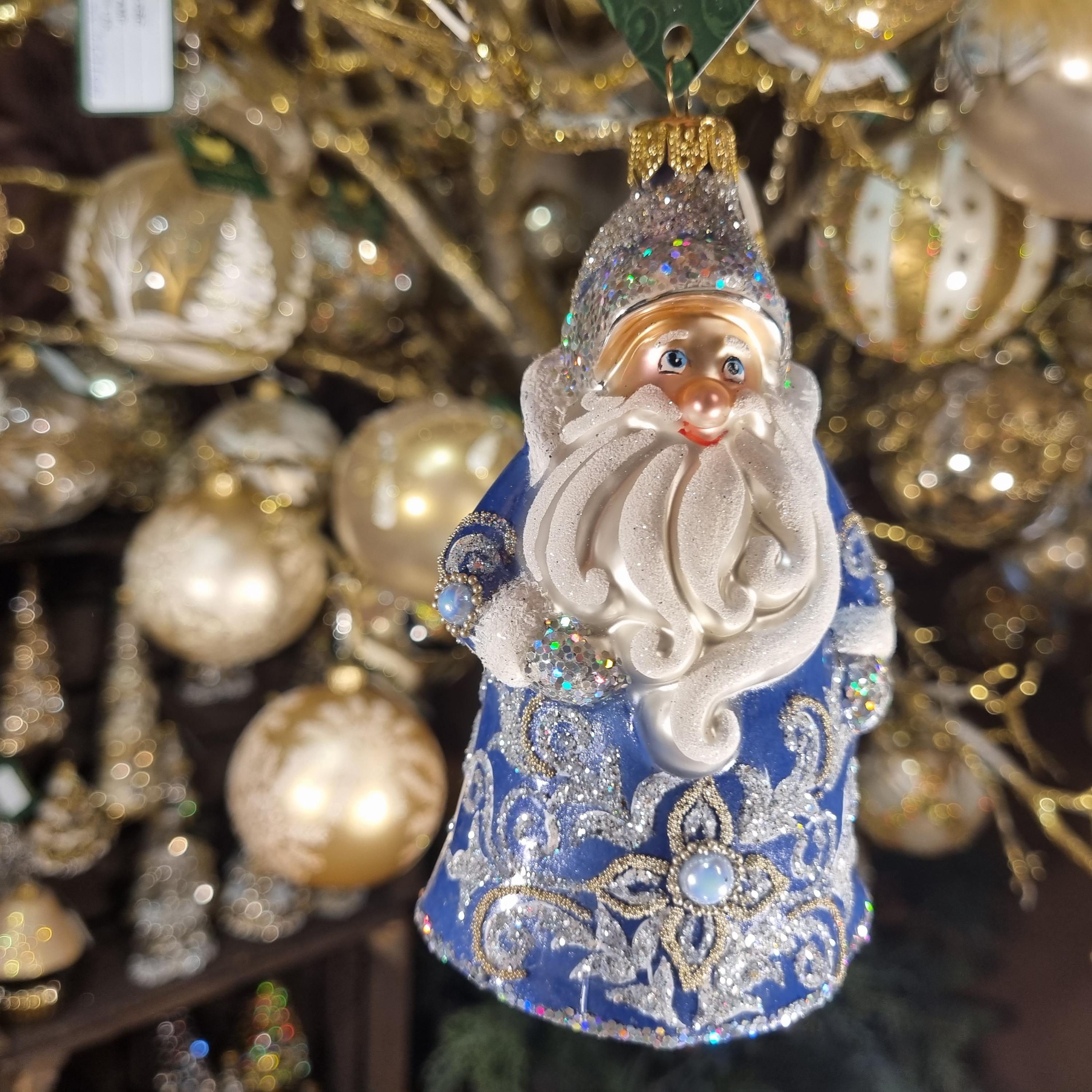 Handmade Blue Glass Santa Claus Christmas Ornament With Glitter Details ...