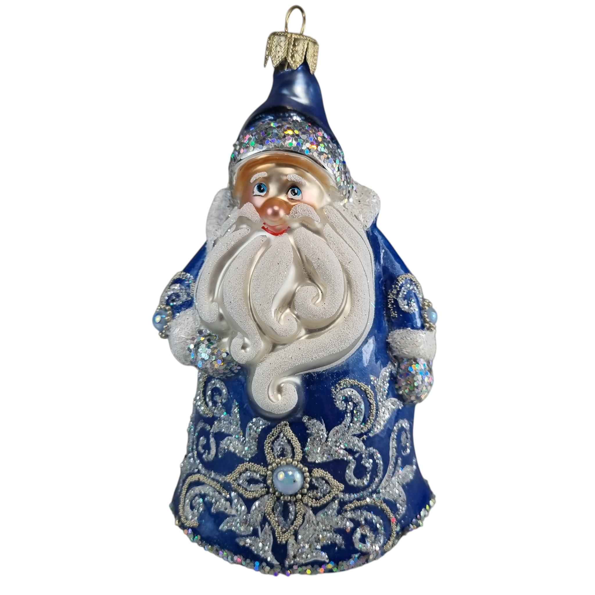 Handmade Blue Glass Santa Claus Christmas Ornament With Glitter Details ...