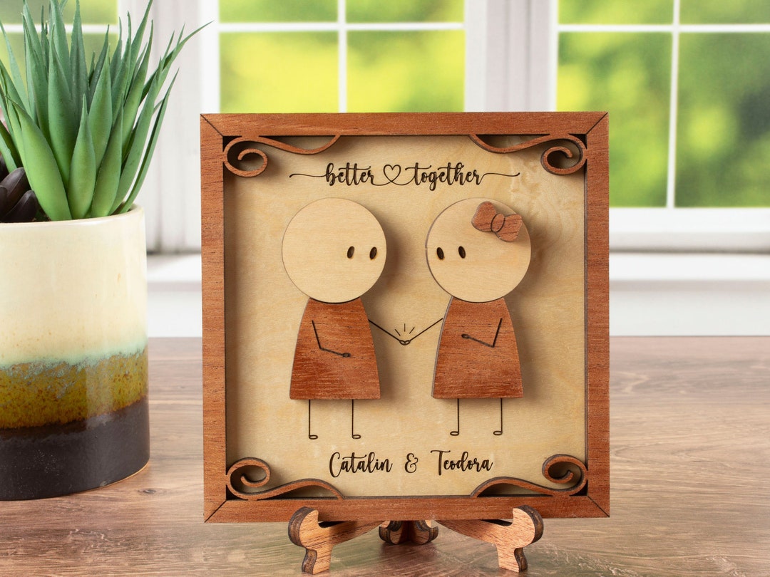 Stick Figure Couple Sign - Desk Decor - Personalized Engagement ...