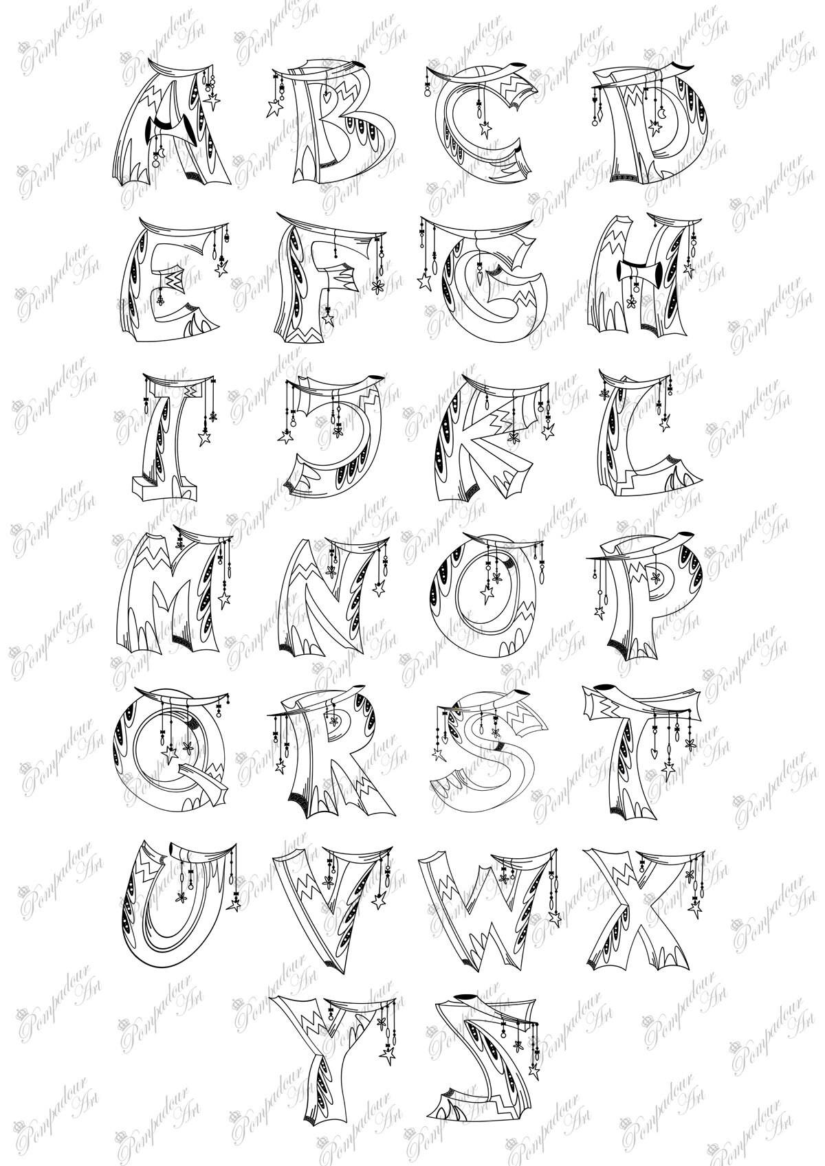 Hand Drawn Alphabet Set Pastel Black and White Watercolor - Etsy