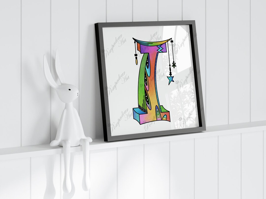 Hand Drawn Letter I, Pastel, Black and White, Watercolor, Monogram, 3 X ...