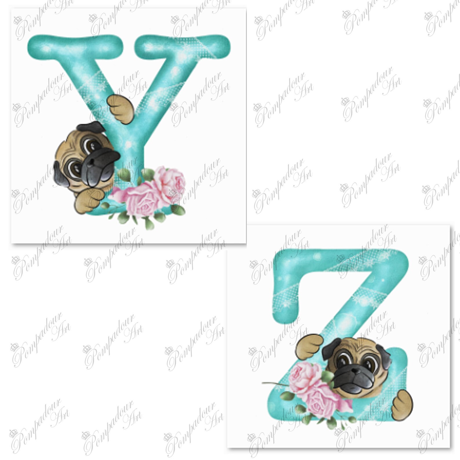 Pug Leopold & Friends Alphabet Turquoise ABC 26 Letters - Etsy