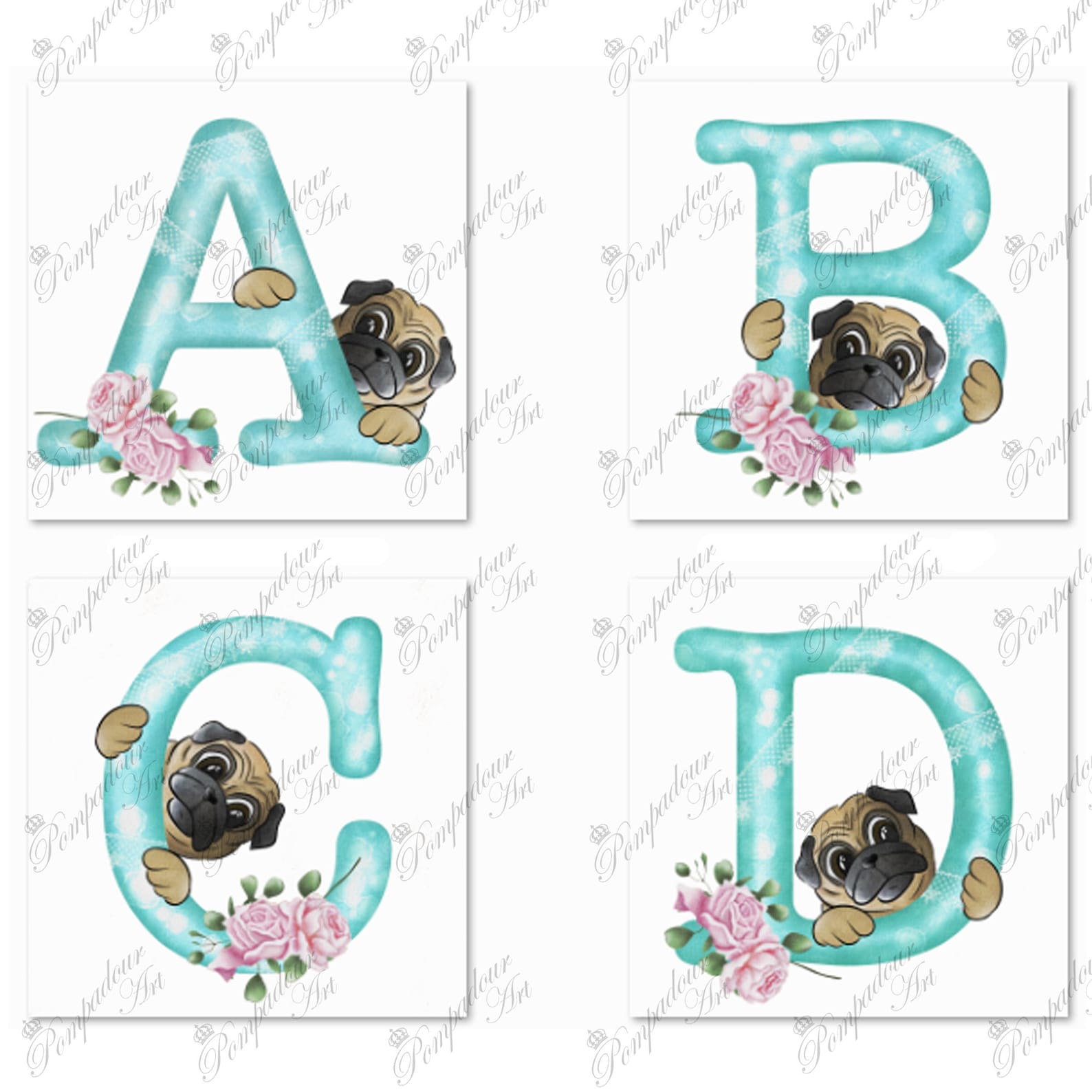 Pug Leopold & Friends Alphabet Turquoise ABC 26 Letters - Etsy