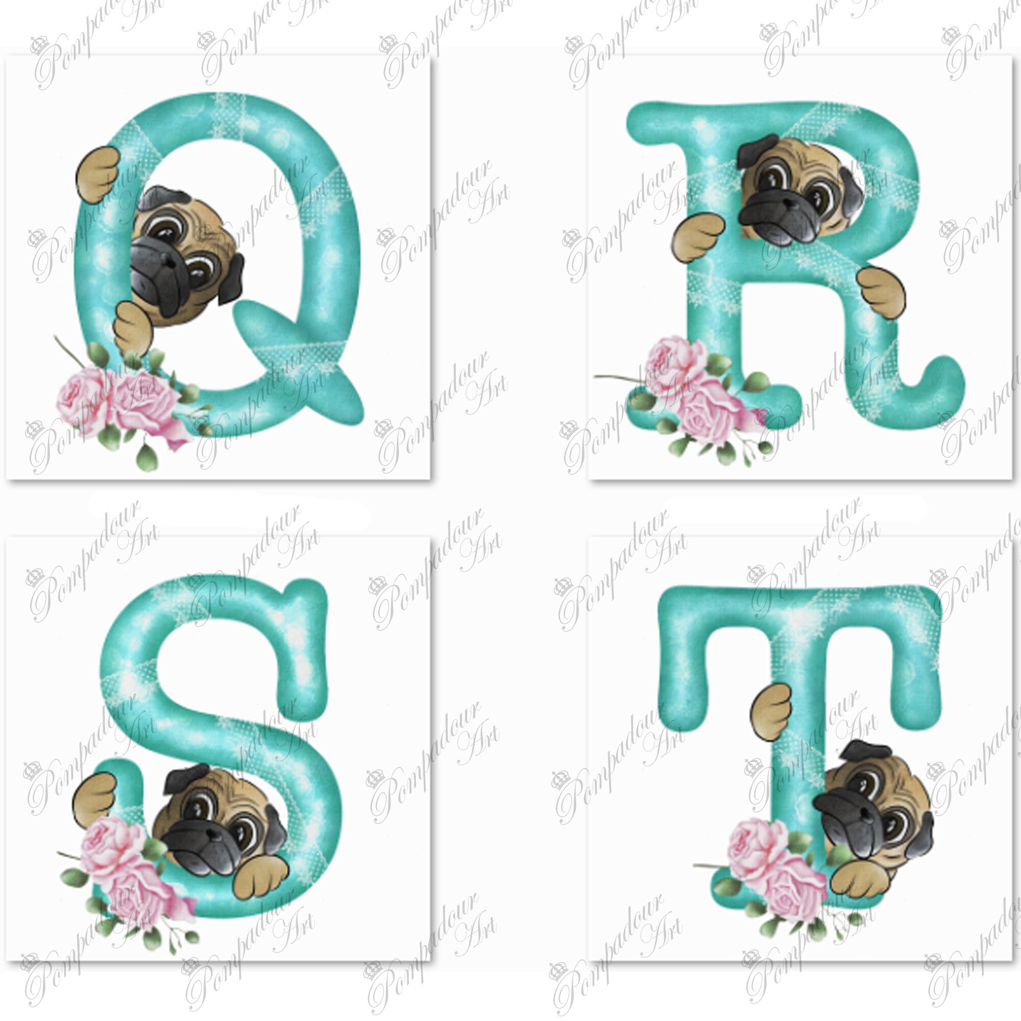 Pug Leopold & Friends Alphabet Turquoise ABC 26 Letters - Etsy