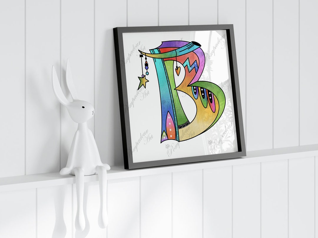 Hand Drawn Letter B, Pastel, Black and White, Watercolor, Monogram, 3 X ...
