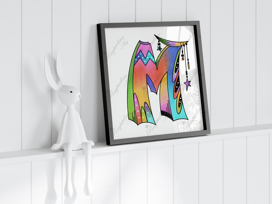 Hand Drawn Letter M, Pastel, Black and White, Watercolor, Monogram, 3 X ...