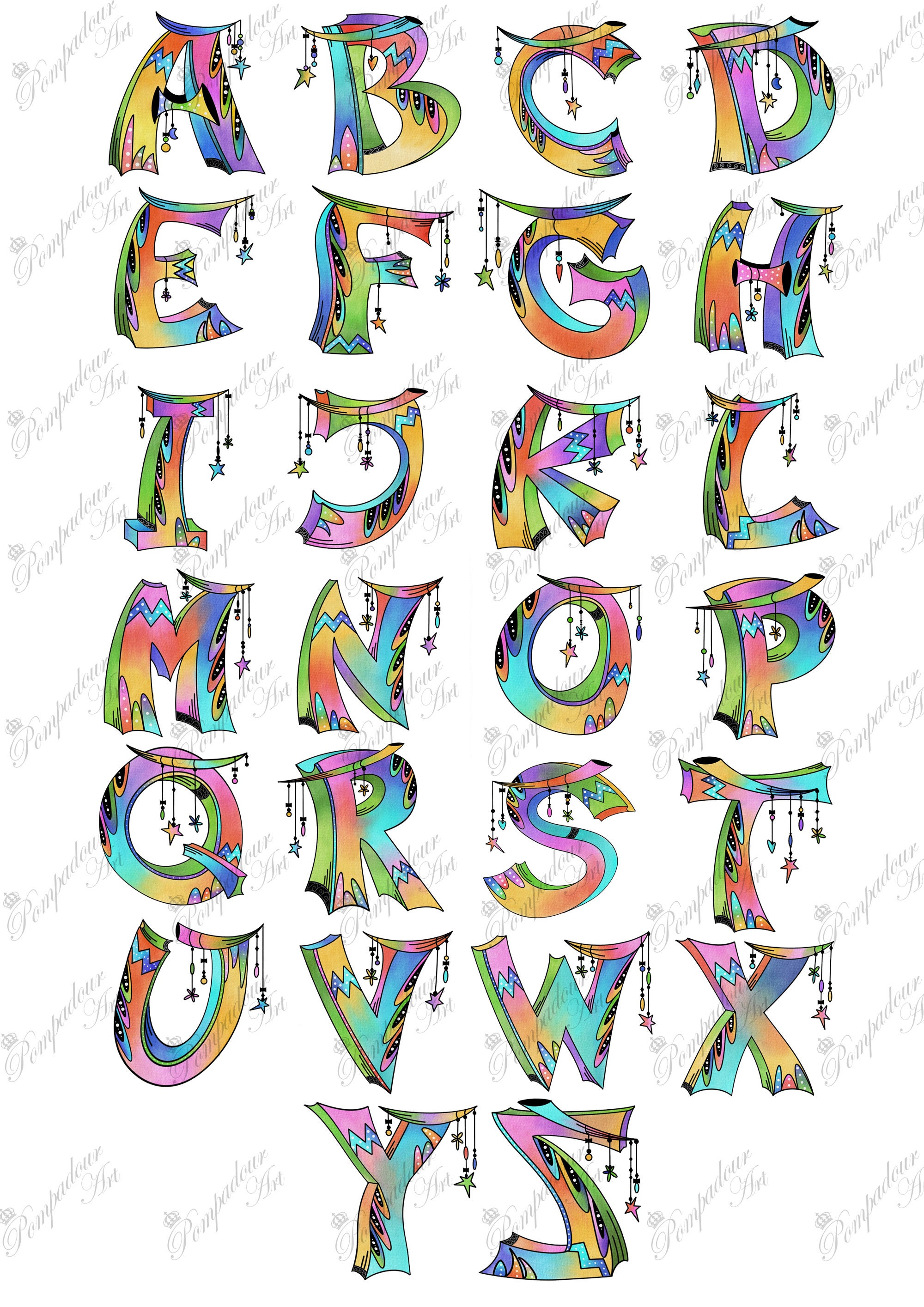 Hand Drawn Alphabet Set Pastel Black and White Watercolor - Etsy