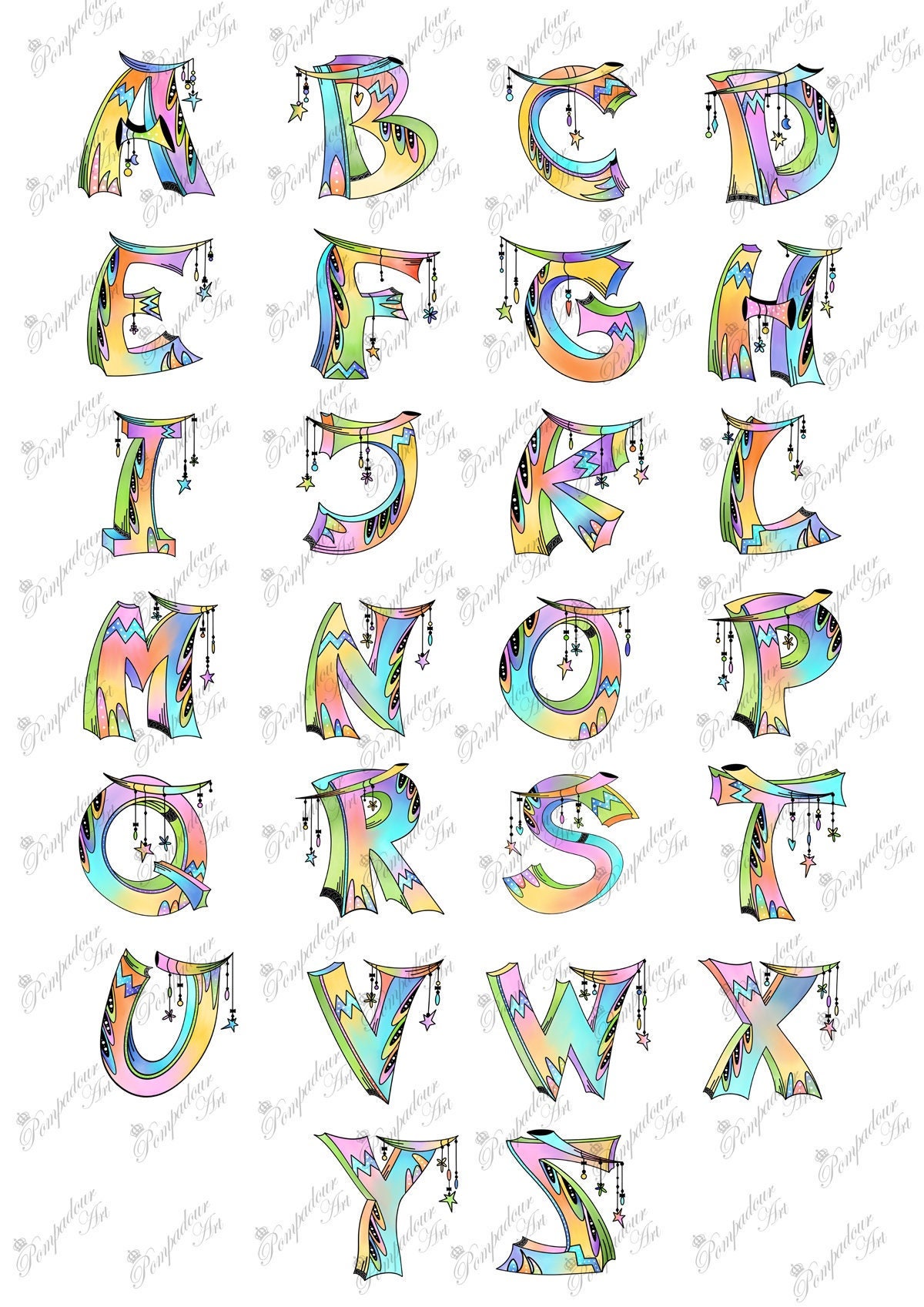 Hand Drawn Alphabet Set Pastel Black and White Watercolor - Etsy