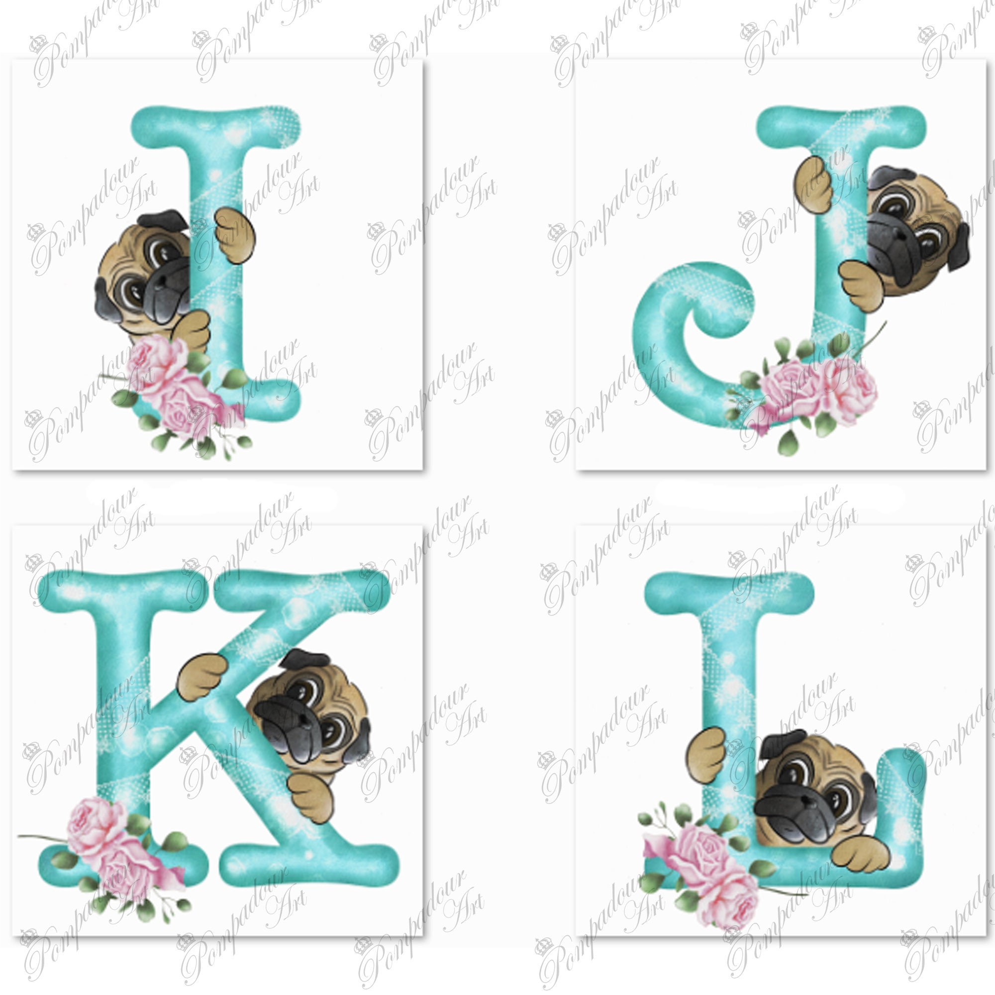 Pug Leopold & Friends Alphabet Turquoise ABC 26 Letters - Etsy