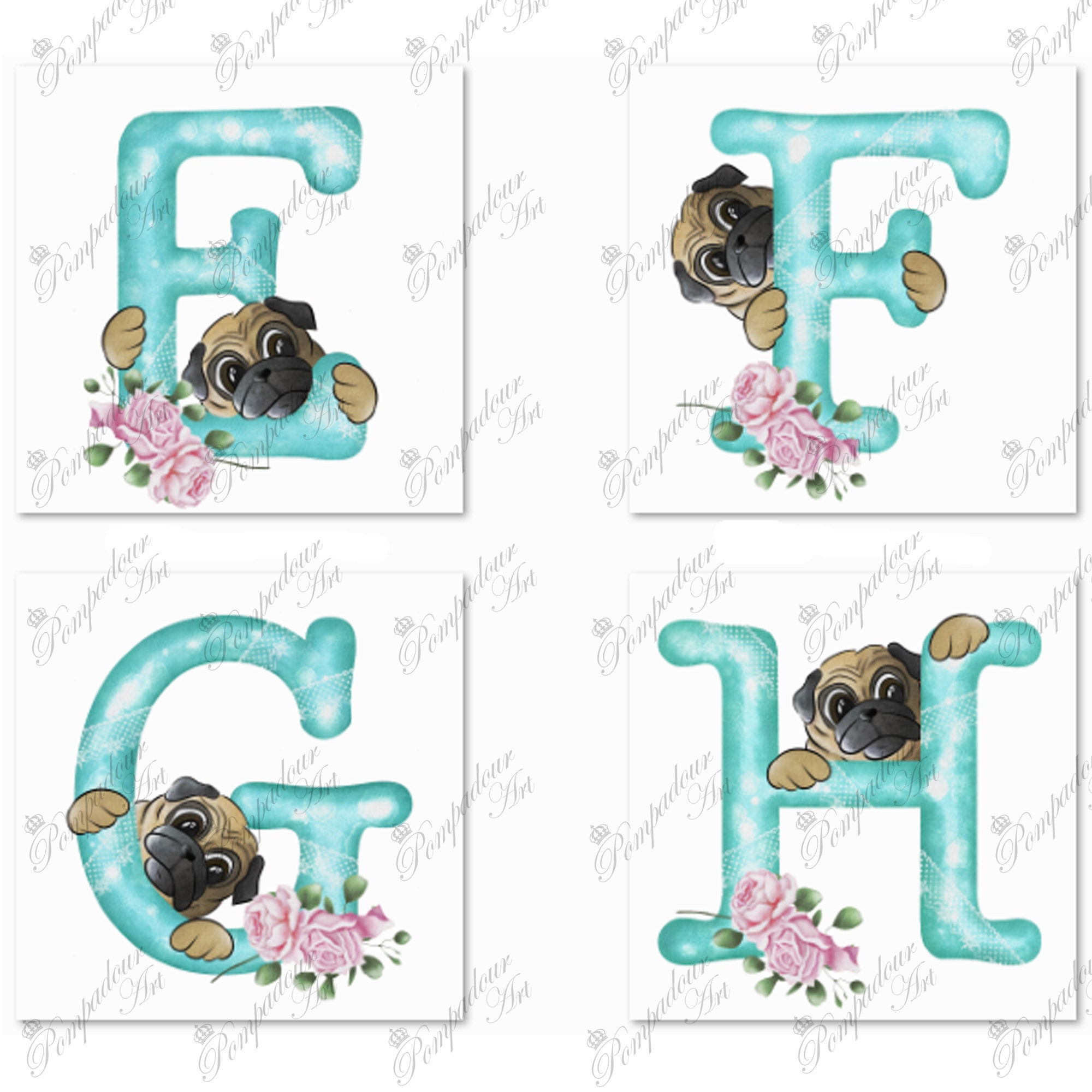 Pug Leopold & Friends Alphabet Turquoise ABC 26 Letters - Etsy