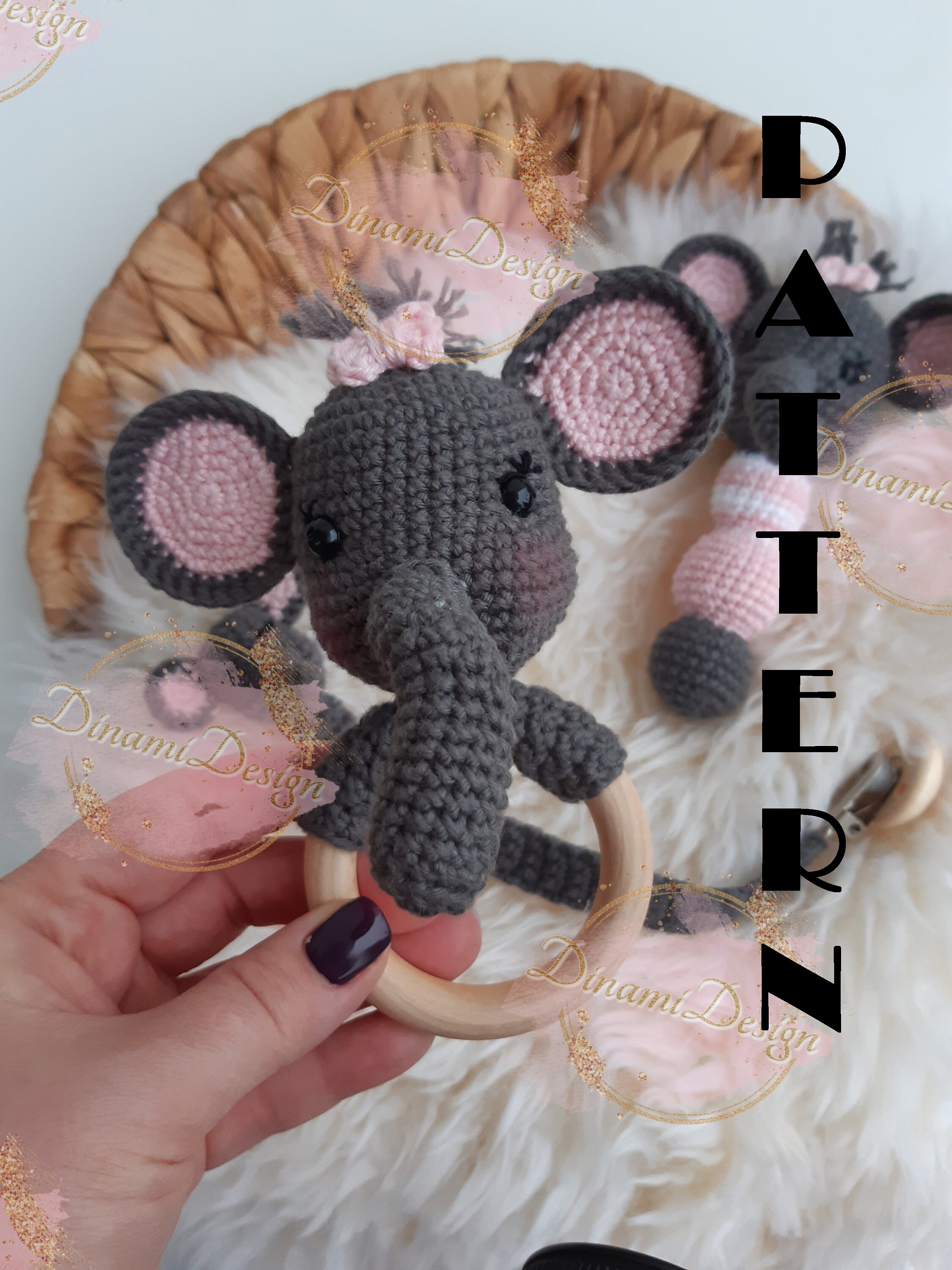 Erin the Elephant Teether on Wooden Ring Pattern Pdf File by ...