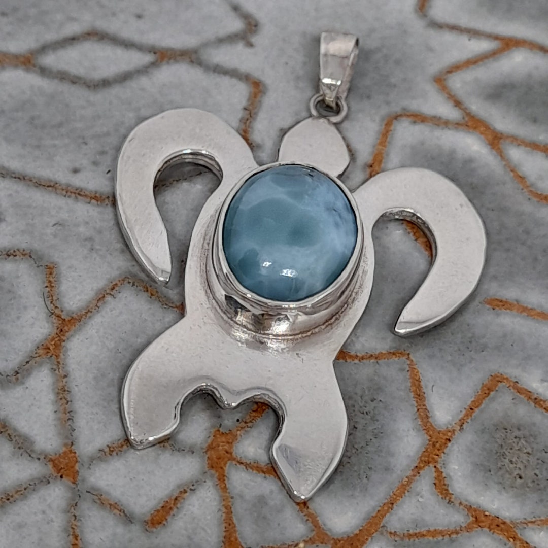Silver and Larimar Pendant. Maori Symbol Turtle in Sterling - Etsy