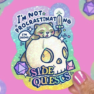 I'm Not Procrastinating STICKER - Racoon Holographic Glitter Sticker ...