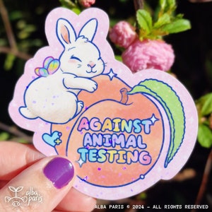 Against Animal Testing STICKER - Glitter Sticker, Holographic, Bunny ...