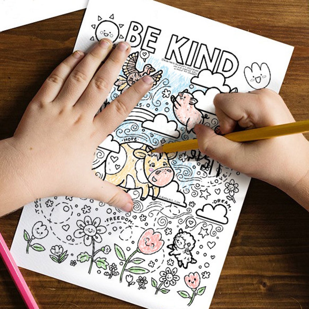 Be Kind COLORING PAGE Instant Download Coloring Sheets Spring Colouring ...