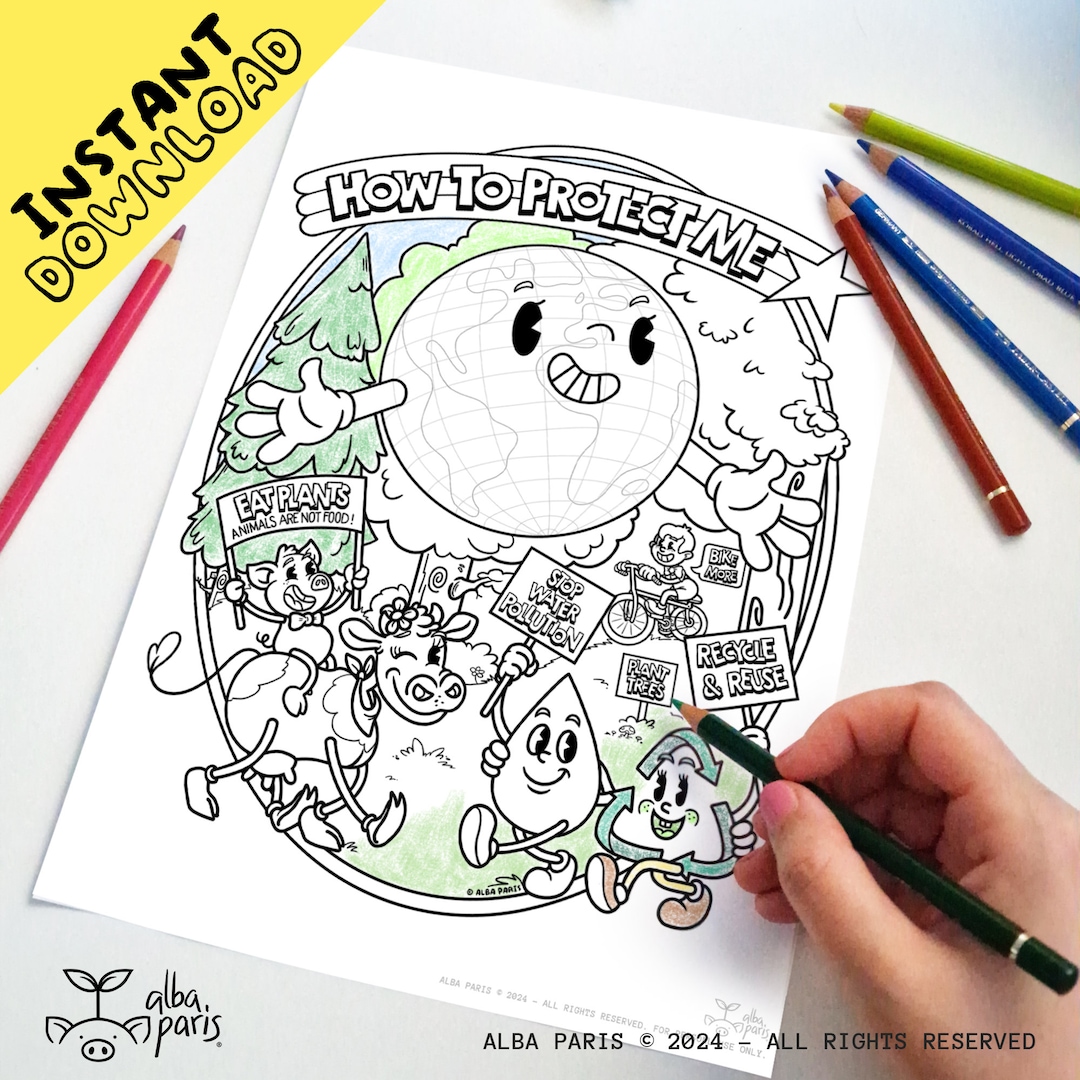 Protect the Earth - COLORING PAGE, Instant Download, Coloring Sheets ...
