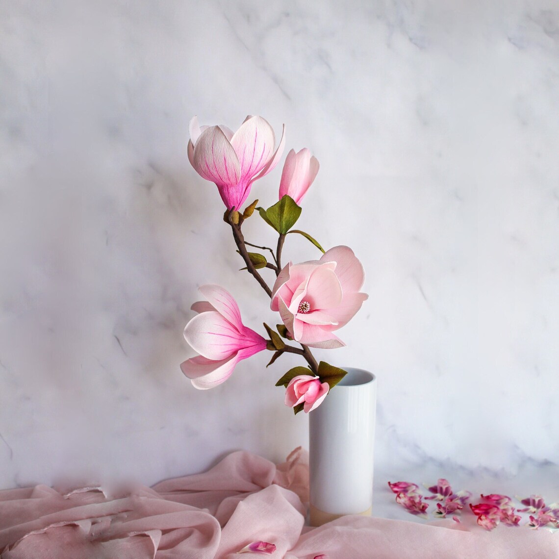 Paper Magnolia Flower Pink Magnolia Branch Crepe Paper - Etsy