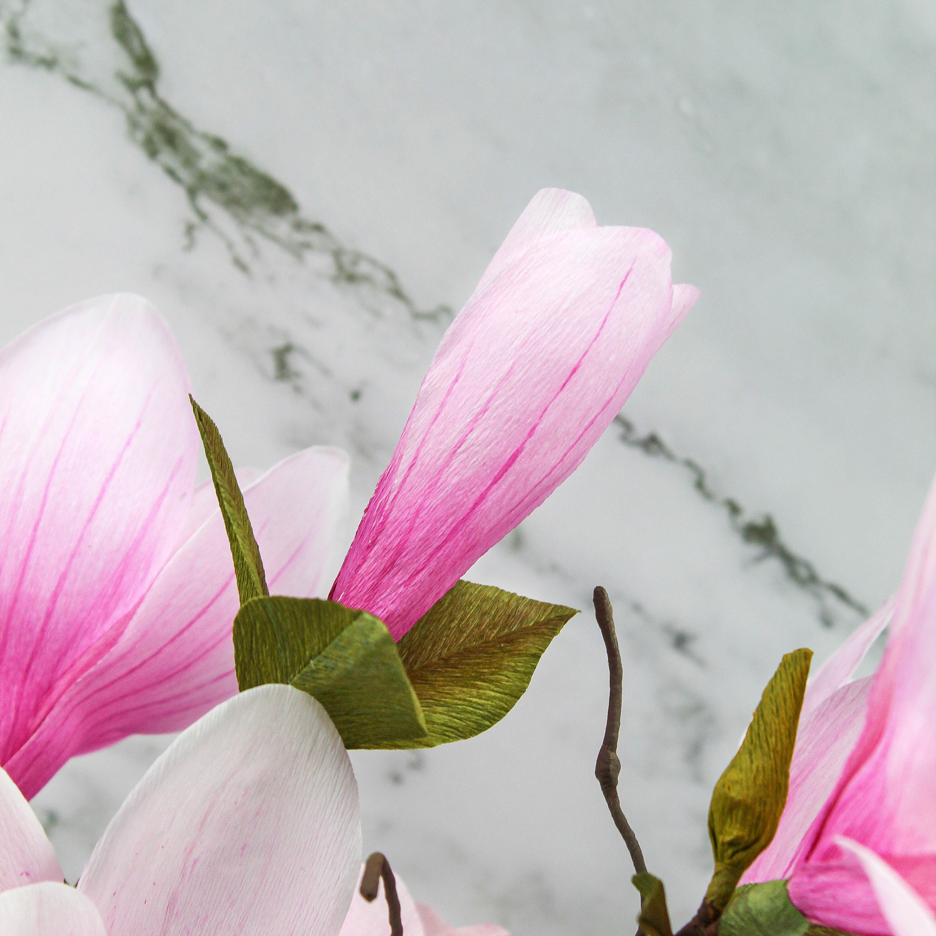 Paper Magnolia Flower Pink Magnolia Branch Crepe Paper | Etsy