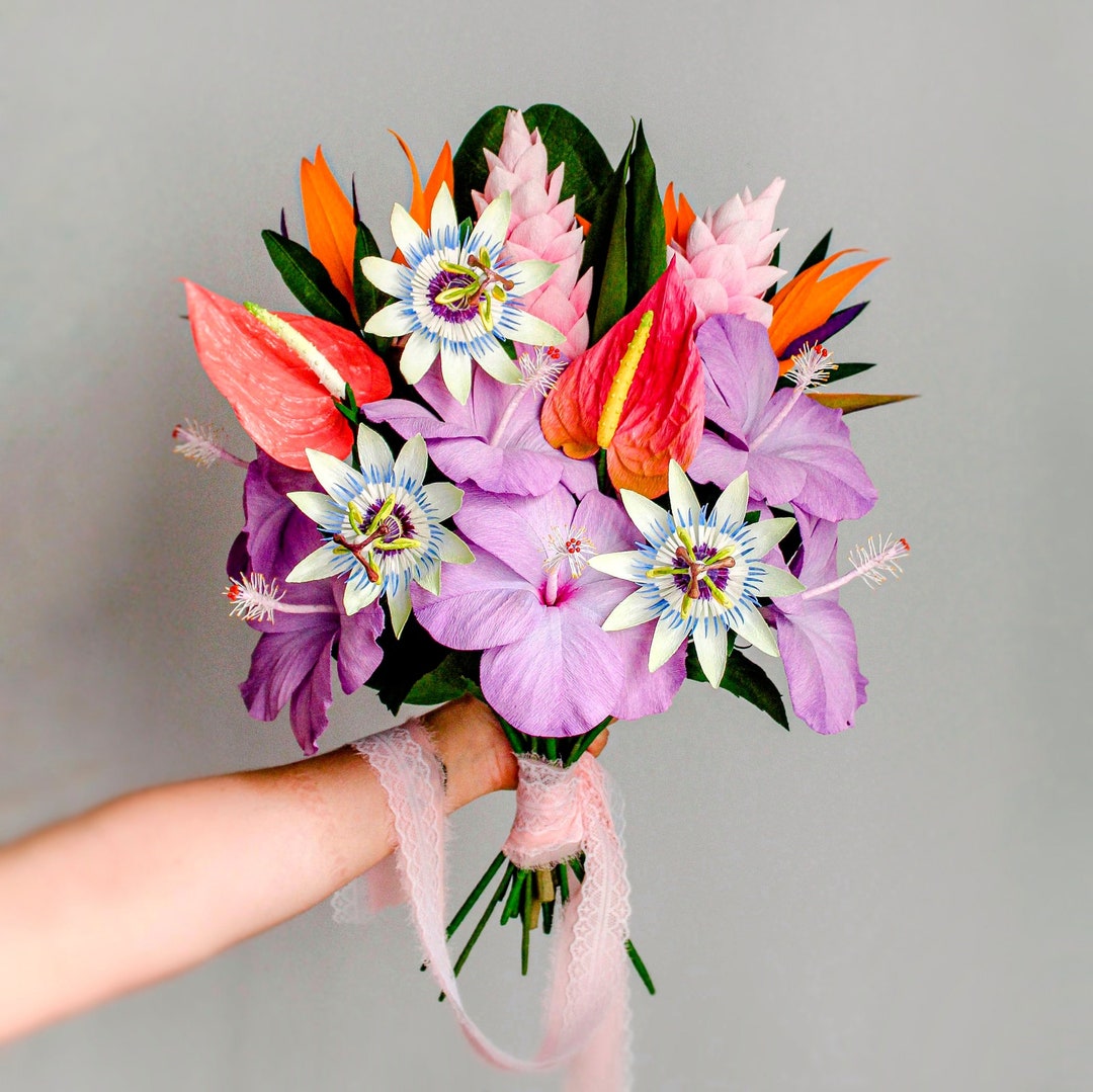 Custom Tropical Paper Flower Bouquet, Handmade Crepe Paper Wedding ...