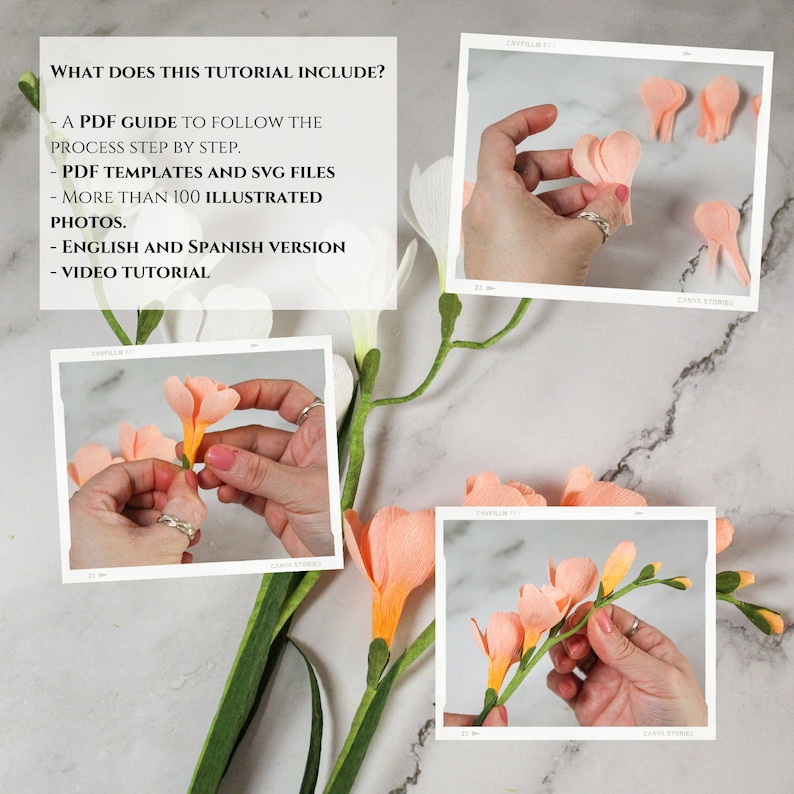 Crepe Paper Freesia Flower Template, SVG Files and PDF Pattern, Video ...