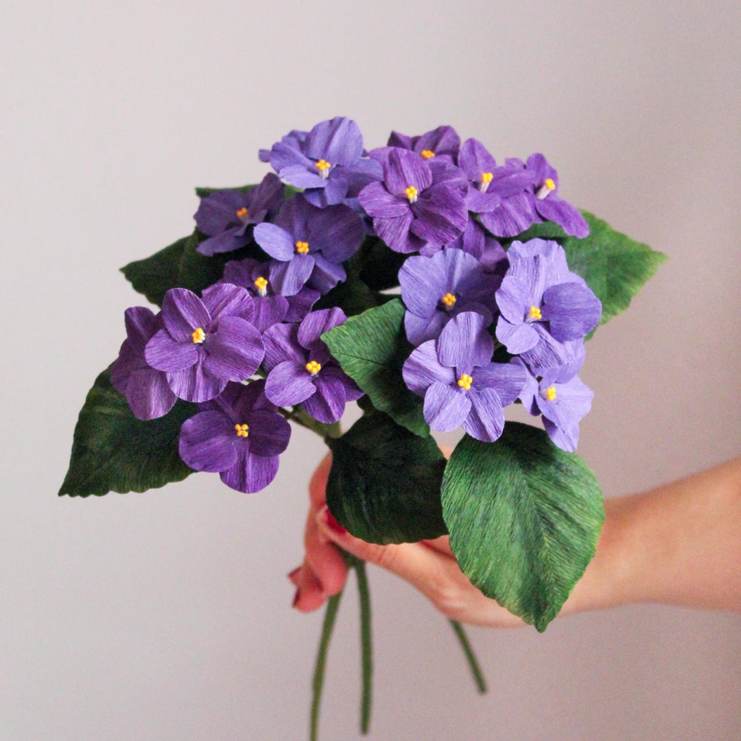Crepe Paper African Violet Bouquet, Handmade Floral Decor, Mothers Day ...