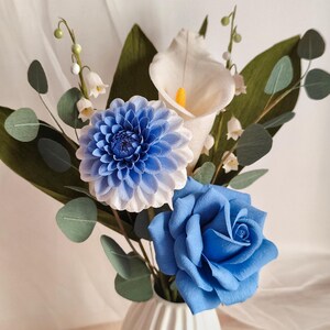 Blue Paper Flower Bouquet, Handmade Crepe Paper Flowers for Wedding ...