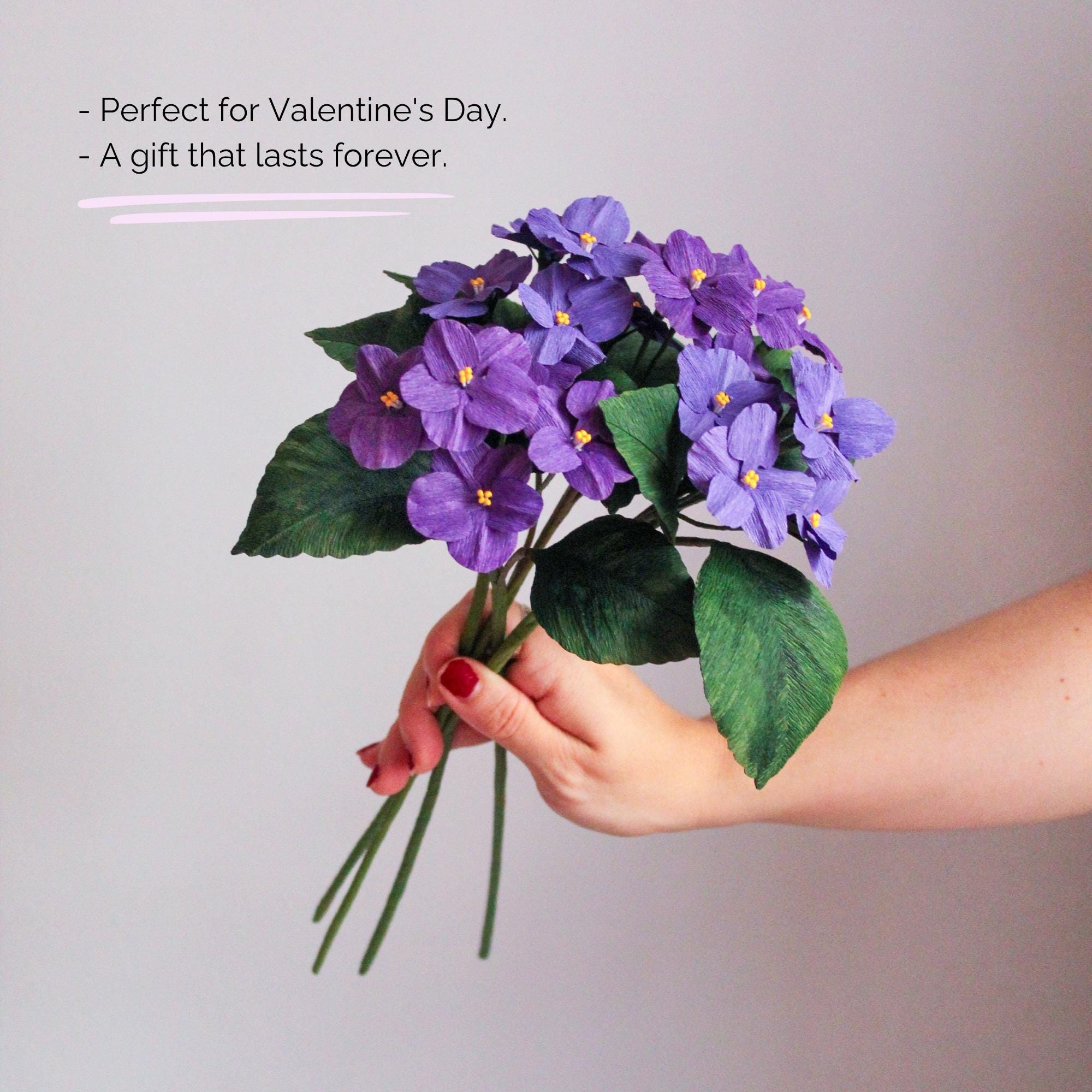 Crepe Paper African Violet Bouquet, Handmade Floral Decor, Mothers Day ...