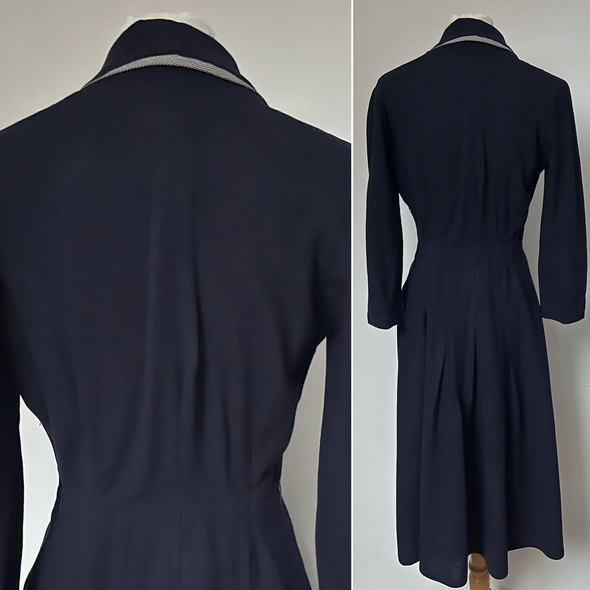 1950s Fit and Flare Wool Dress, 1950s Navy Blue Wool Dress, 1950s Wool ...