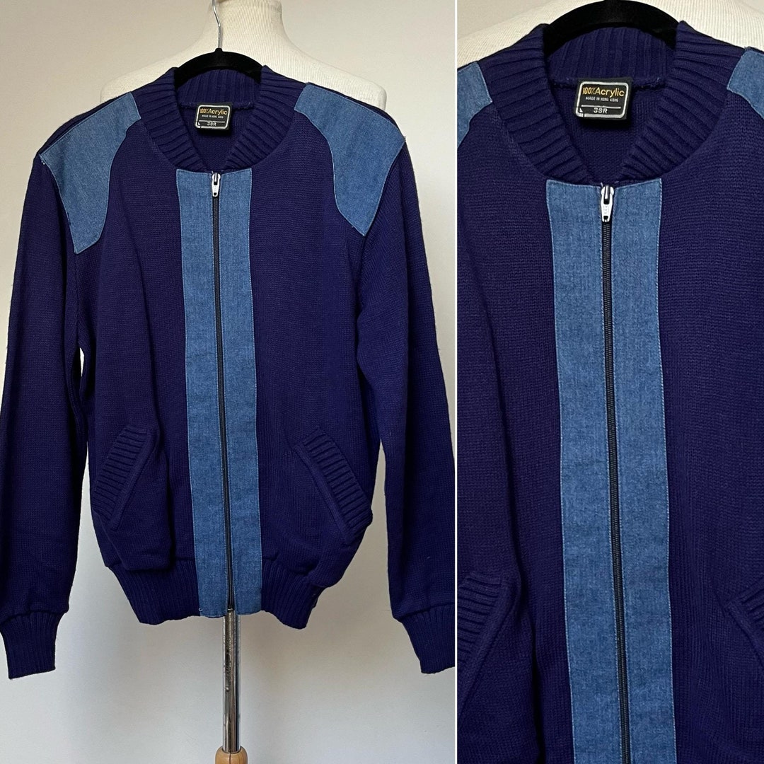 1970s DEADSTOCK Zip up Cardigan, 1970s Unisex Cardigan, 1970s Menswear ...