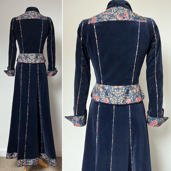Rare 1970s ANNA BELINDA Navy Blue Velvet Suit with Li… - Gem