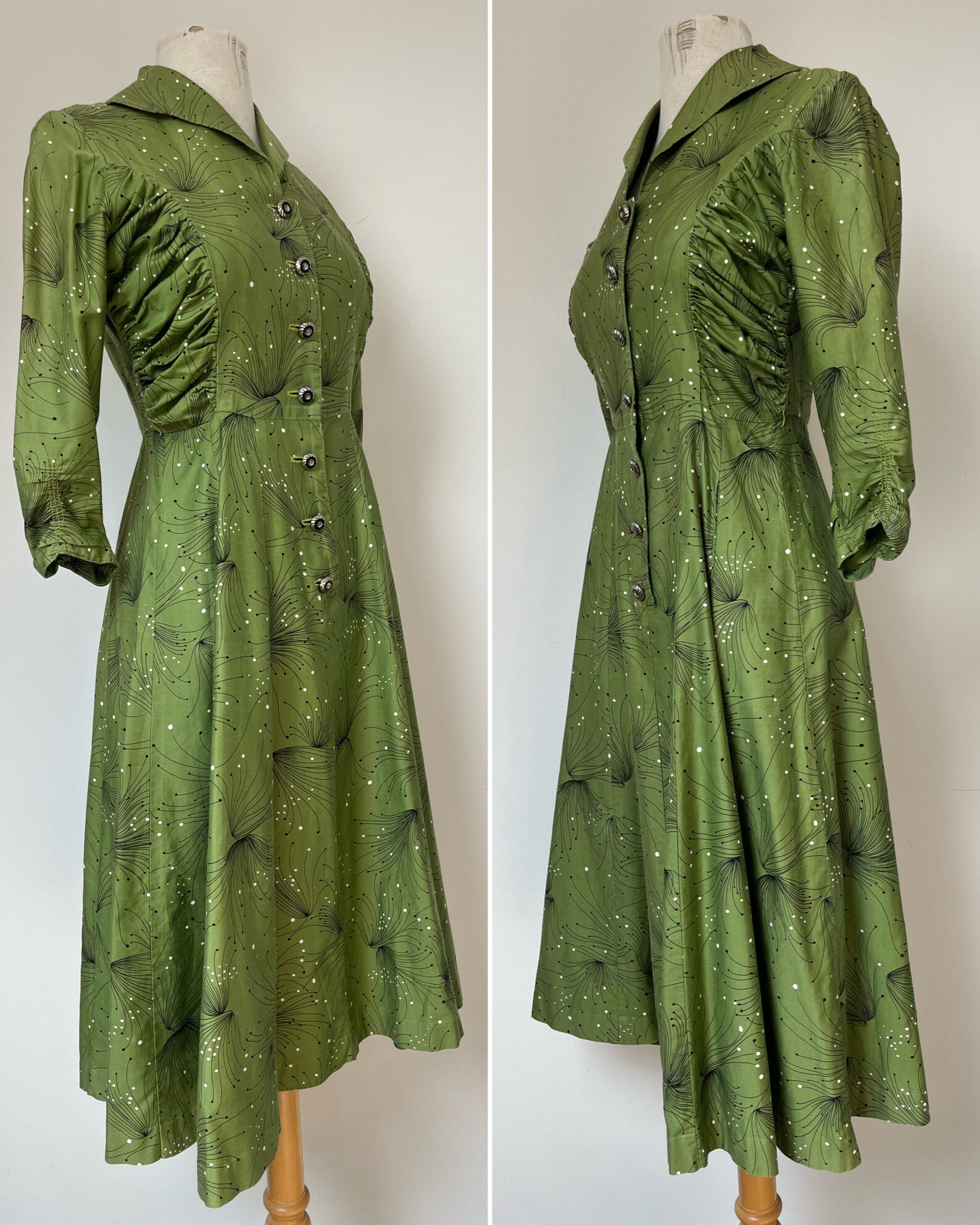 1950s Atomic Dress, 1950s Atomic Print Dress, 1950s Green Dress, Mid ...