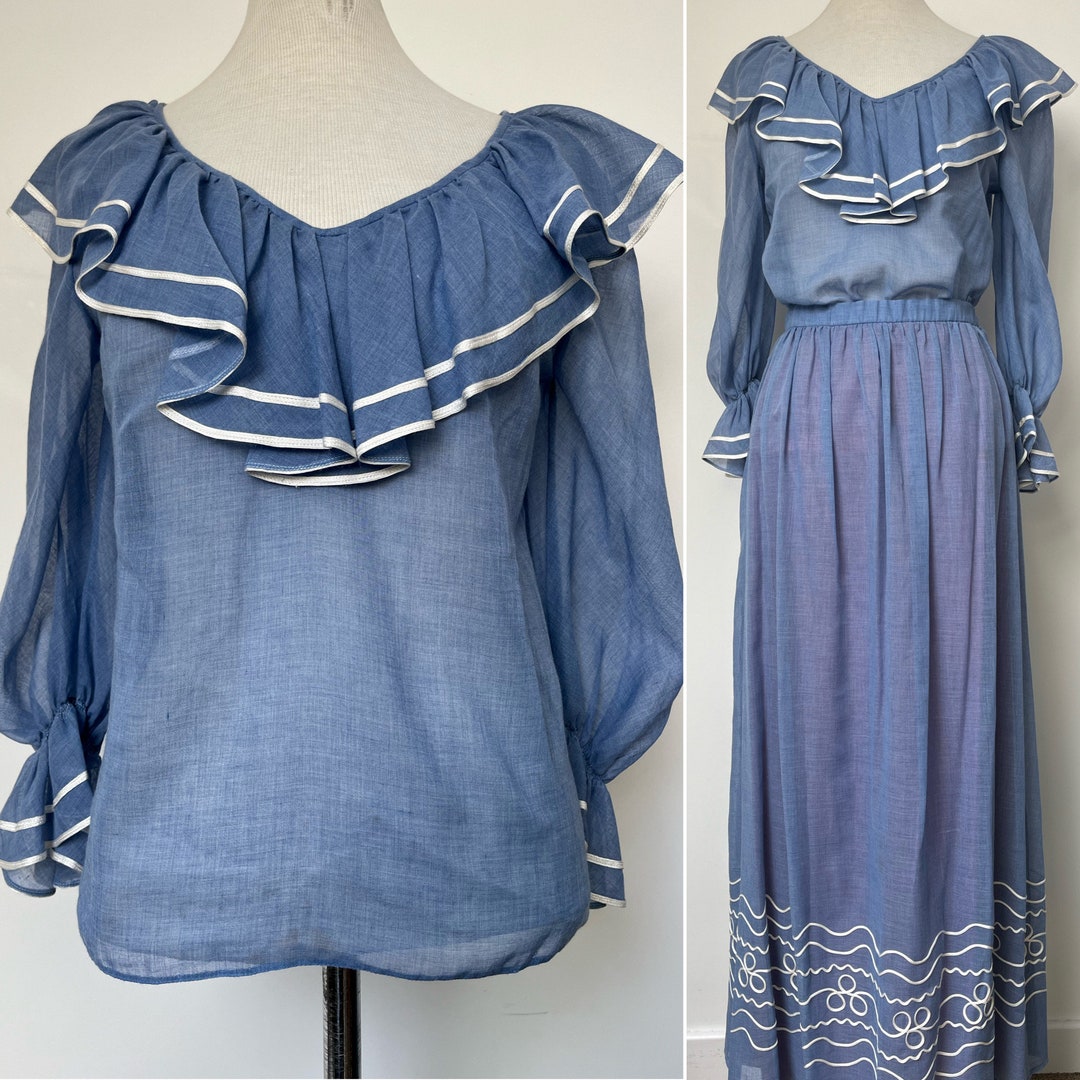 1970s JEAN ALLEN Blouse and Skirt Set, 36”, 1970s Jean Allen Dress ...