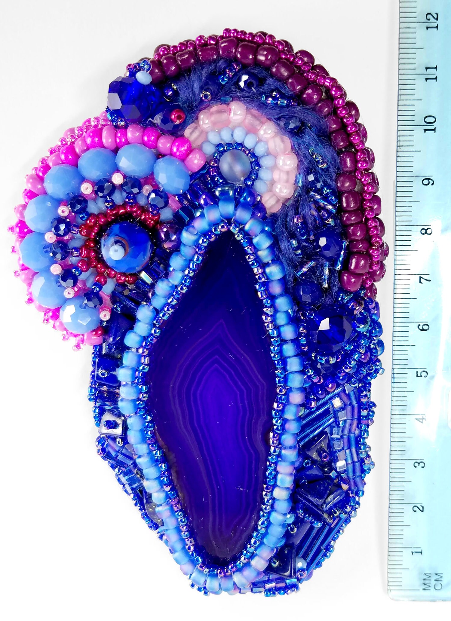 Beaded-embroidery "scream" Brooch: Artisan Lapis Lazuli Fashion Pin ...