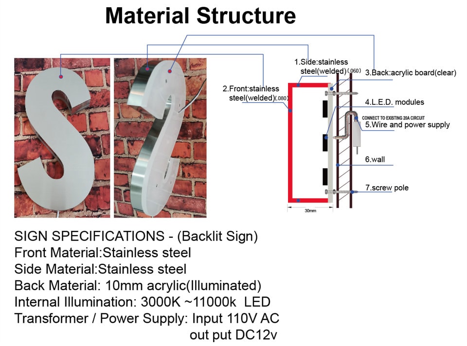 Stainless Steel Sign Illuminated Logo Sign-backlit-brushed - Etsy