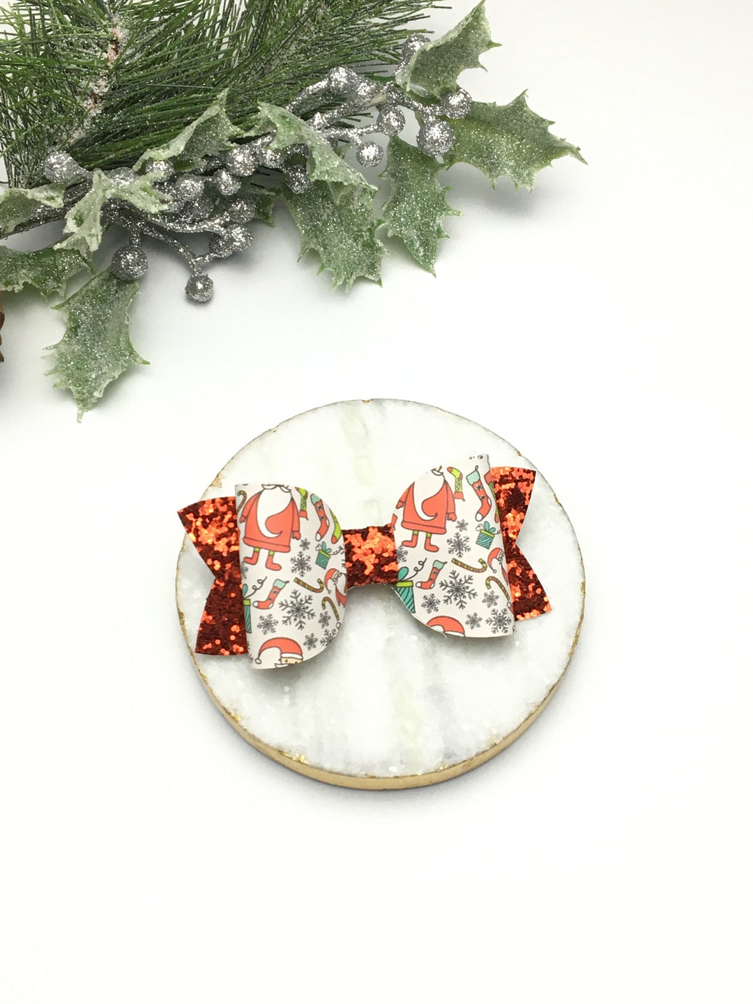 Girls Christmas Hair Bow: Santa, Glitter, Stocking Stuffers - Etsy