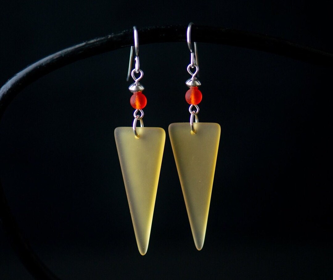 Yellow & Orange Triangle Sea Glass Earrings|minimalist Handmade Jewelry ...