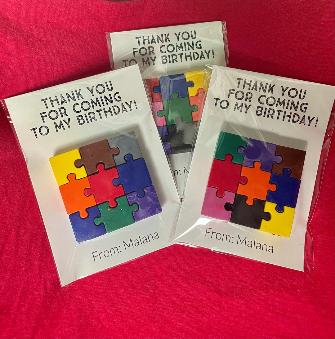 Children’s Puzzle Birthday Party Favor, Crayon Puzzle Piece Party Favor ...