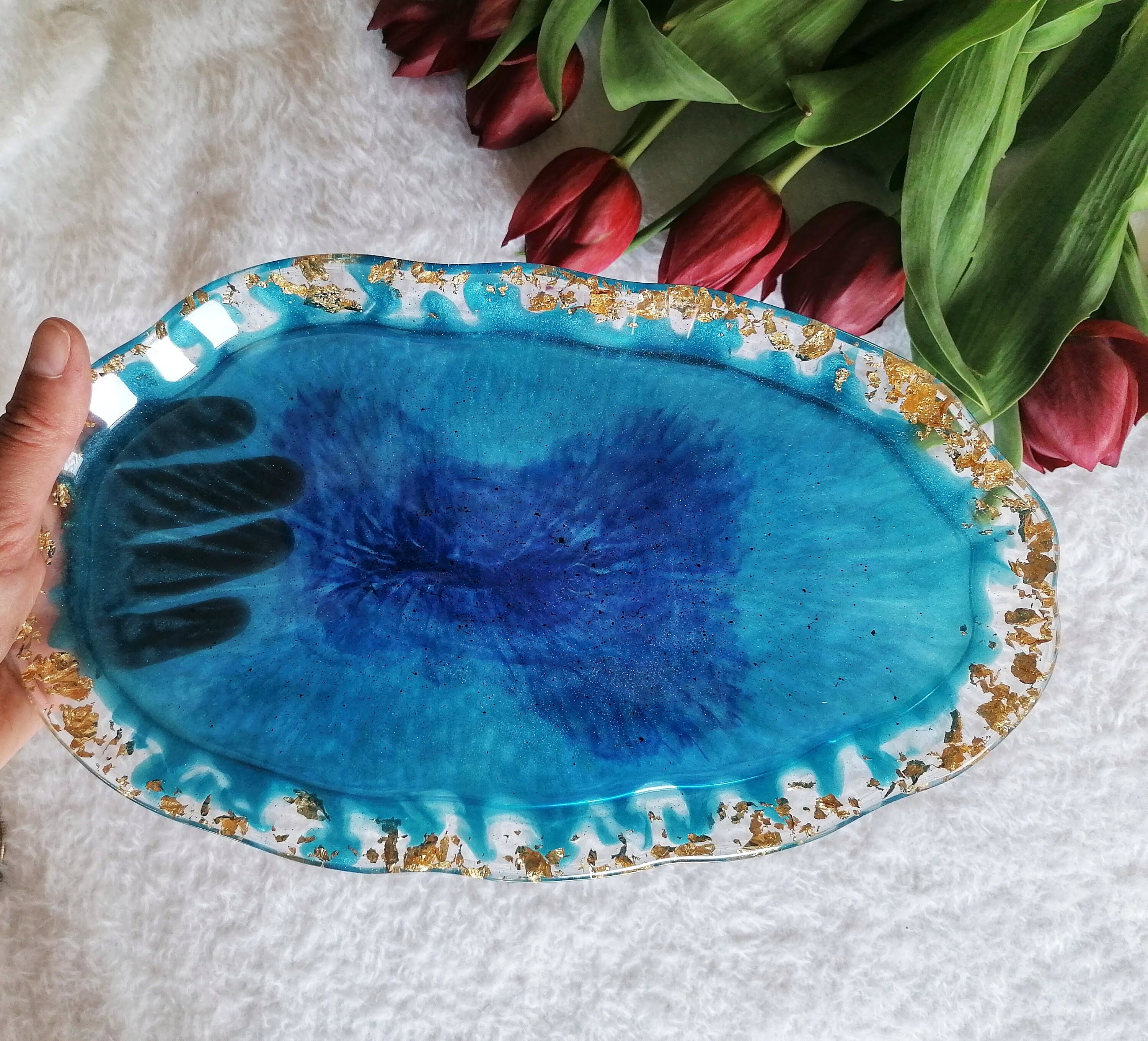 Large oval decorative tray. Resin tray resin trinket | Etsy