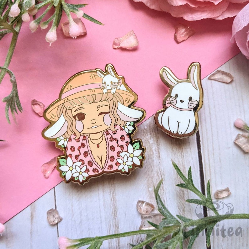 Cottagecore Enamel Pin Set // Cute Kawaii Bunny Cottage | Etsy
