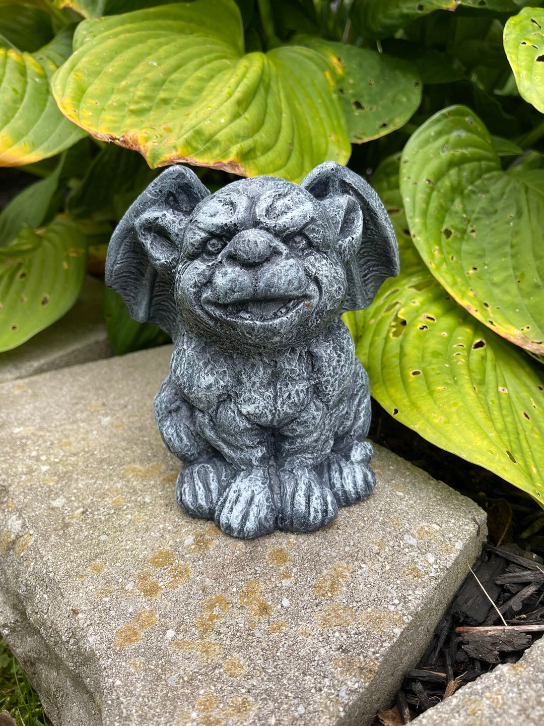 Concrete Gargoyle Statue: Stained Black and White Garden Art - Etsy