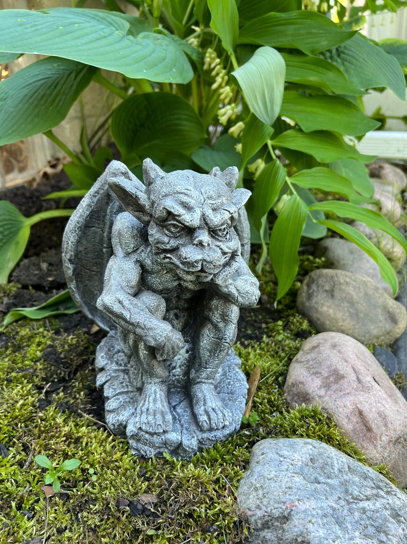 Concrete Gargoyle Statue: Hand-stained Garden Art Sculpture - Etsy