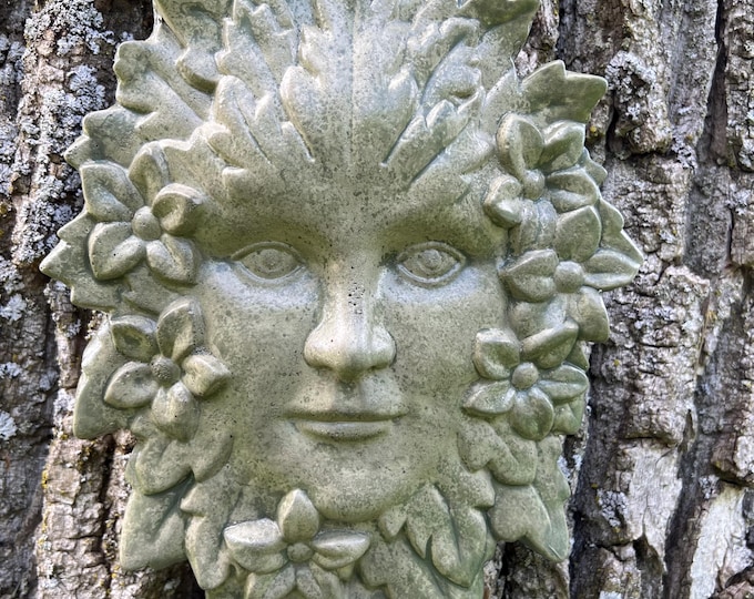 Oblong Green Lady Face Plaque ,garden Decor Green Man Lady, Leaf Man ...
