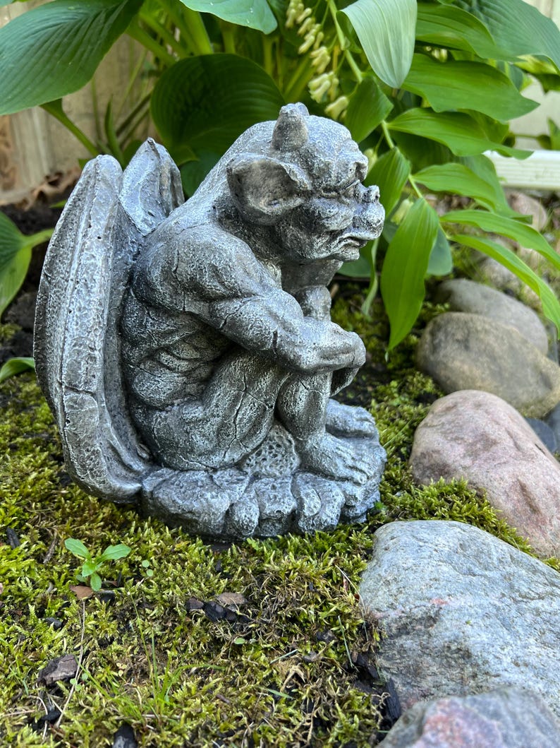Concrete Gargoyle Statue: Hand-stained Garden Art Sculpture - Etsy