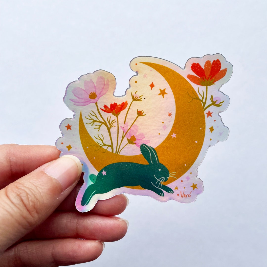 Moon Bunny Holographic Sticker, Original Art - Etsy
