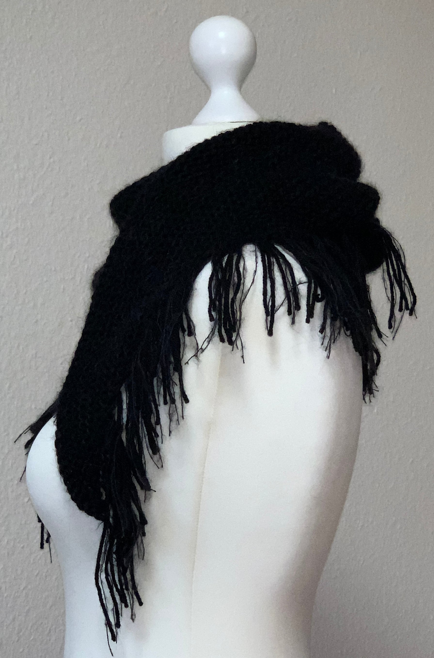 Triangular Cloth With Fringes Black Two Different Yarns Made - Etsy