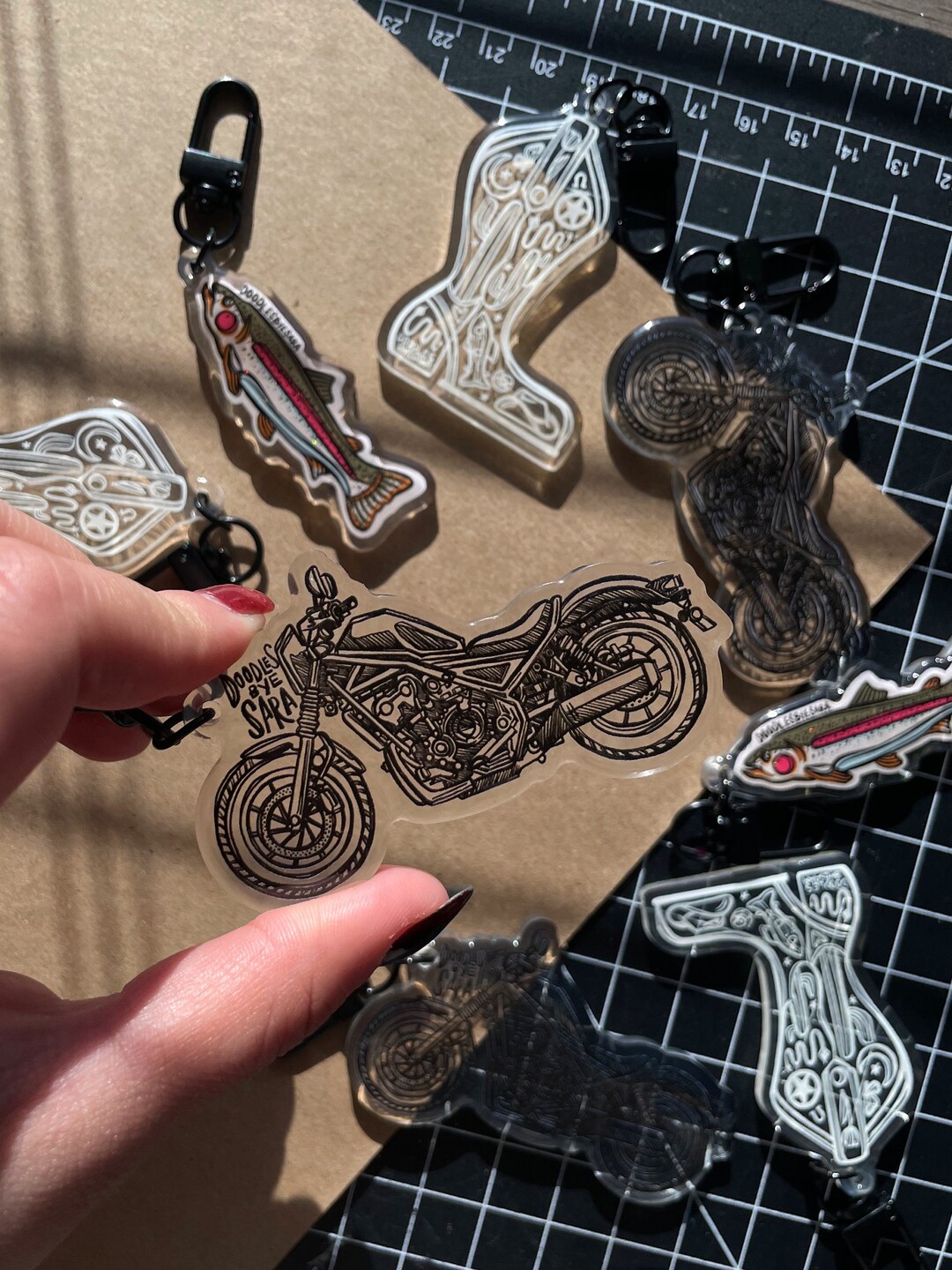 MOTORCYCLE Acrylic Keychain Doodles Bye Sara Rider Keychain / Charm for ...
