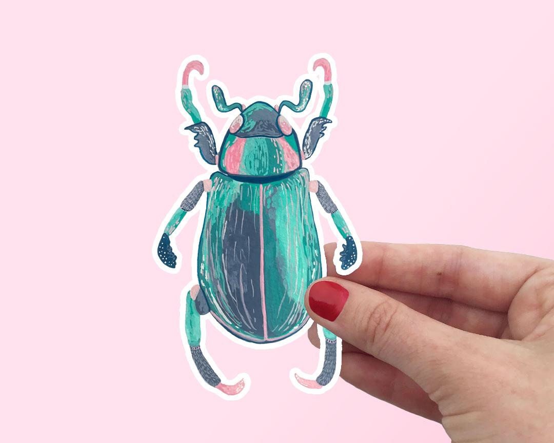 Beetle Waterproof Sticker Blue Pink Beetle Insect Sticker Insect Art ...