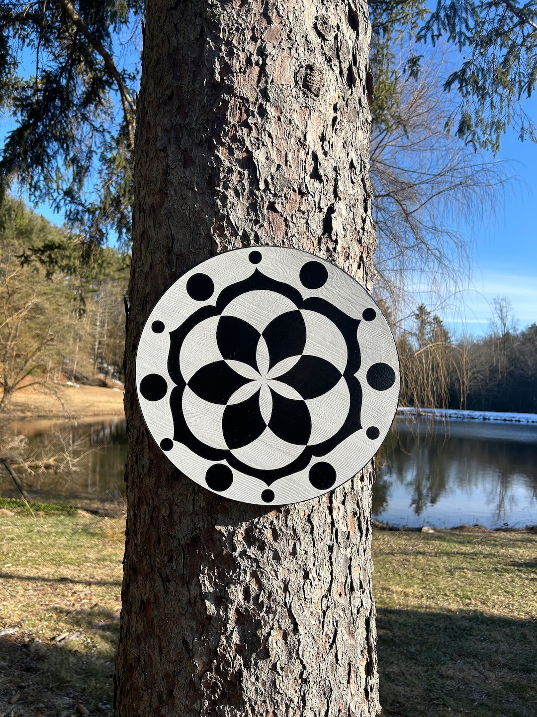 Black and White Flower Hex Sign - Etsy